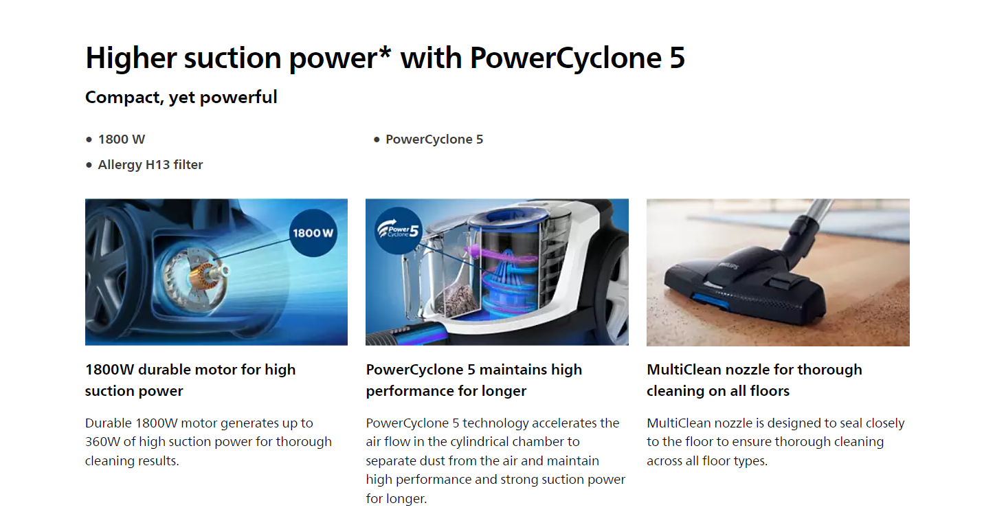 PHILIPS Powerpro Compact Bagless Vacuum Cleaner 3000 Series - FC9350/61 ...