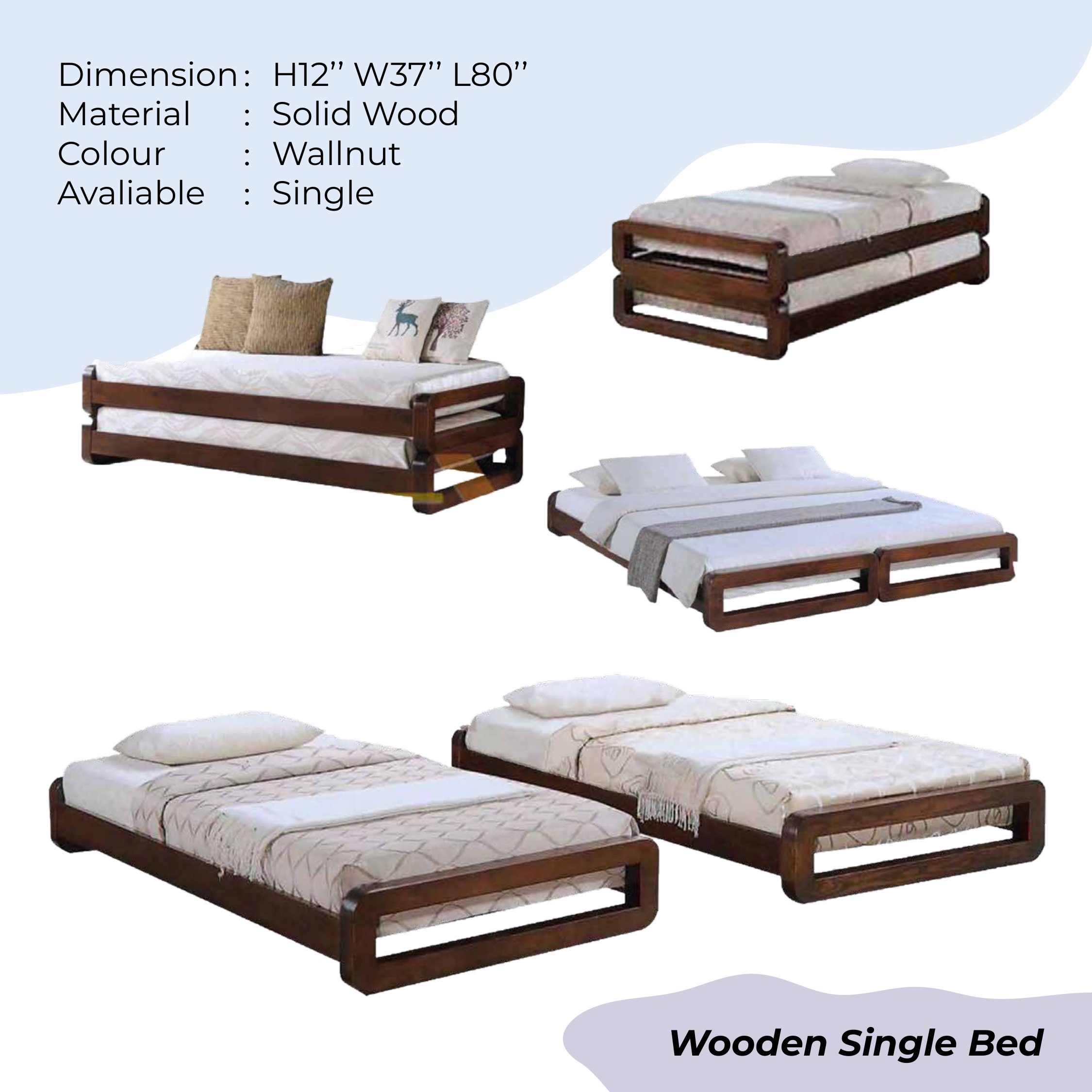 WOODEN BED / SINGLE BED / PULL OUT BED / BEDFRAME WITH PULL OUT / DAY ...
