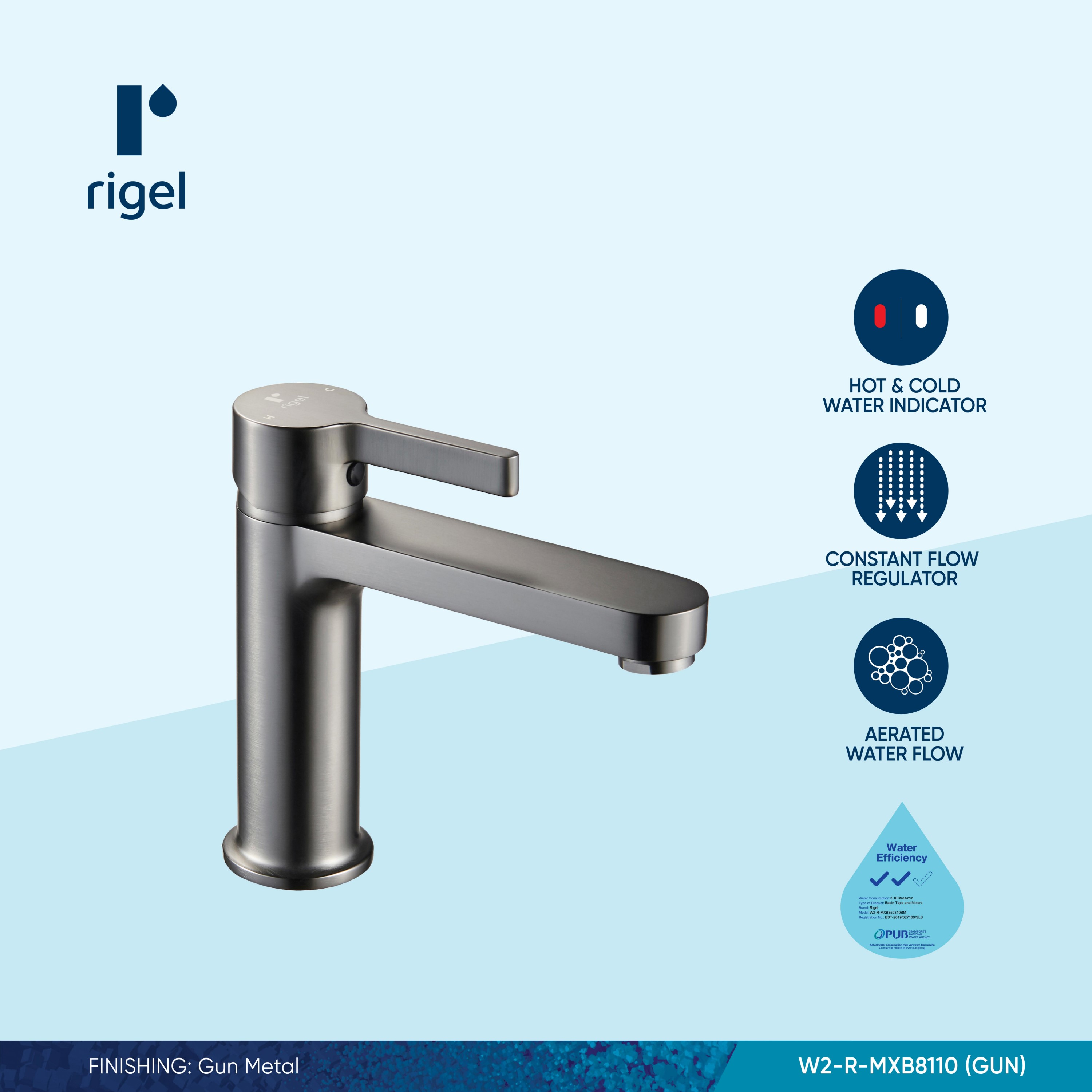 RIGEL Basin Mixer Tap MXB8110 (CHROME) / MXB8110 (GUN) | Shopee Singapore