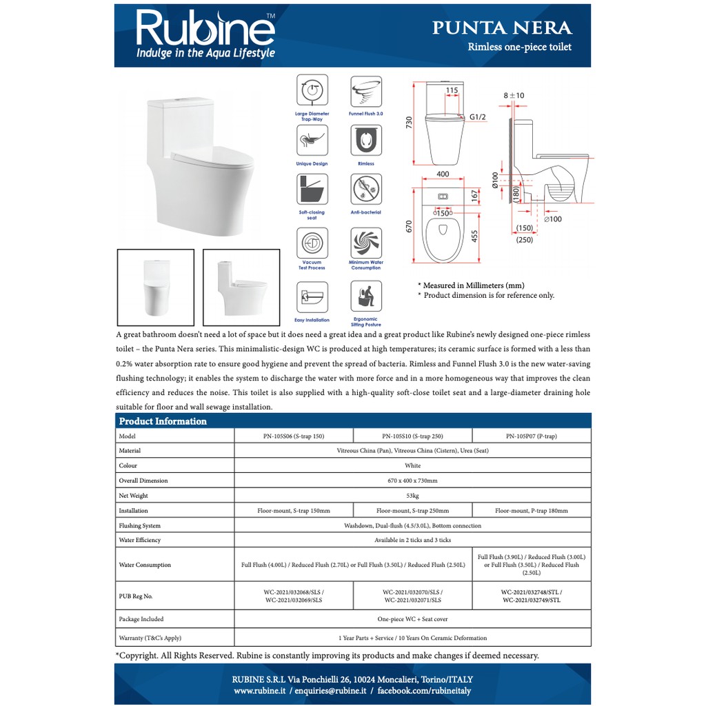 [Free Delivery]Rubine Soft Closing Seat Funnel Flush 3.0 Toilet Bowl ...