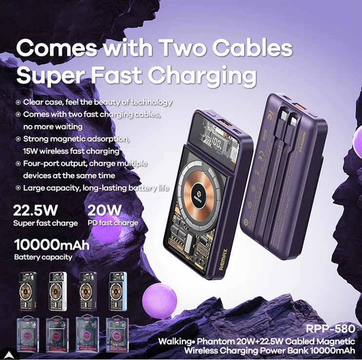REMAX RPP-580 22.5W + 20W PD Magnetic Wireless 10000mAh PowerBank | Rpp 109 Ultra Sim 20W + 20W ...
