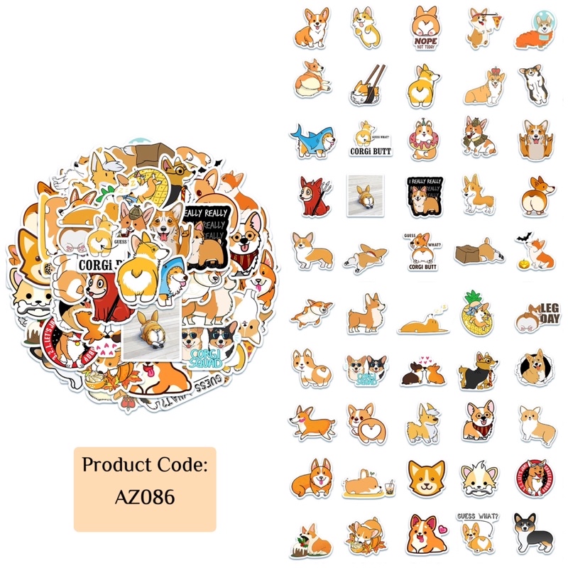 SG[50pcs/Set]Assorted Stickers Cartoon Corgi Cats Capybara Dog Emoji ...
