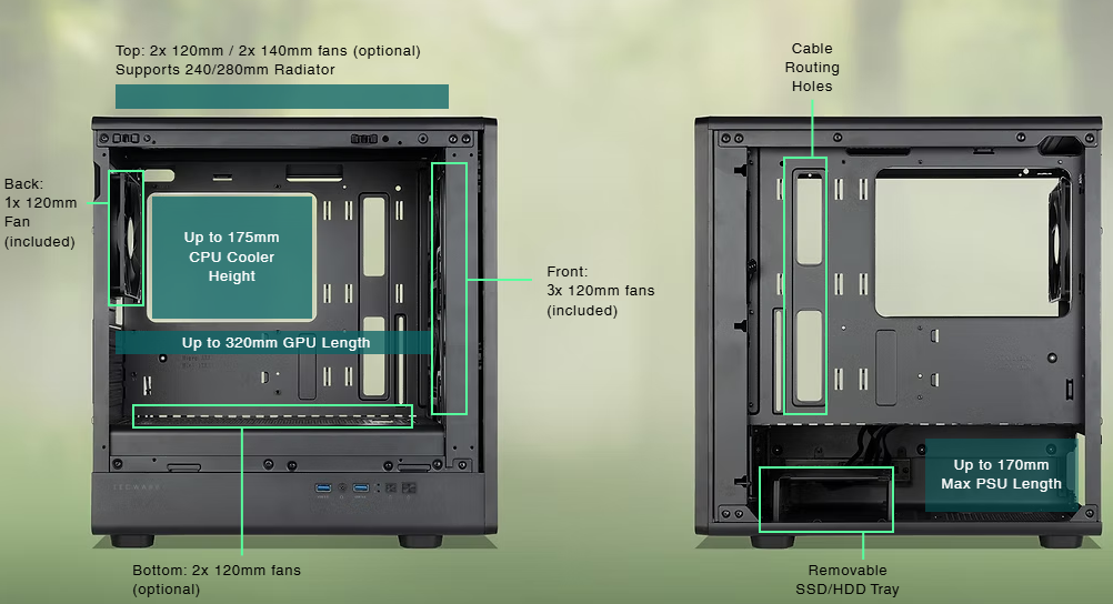 Tecware Timber M MATX CASE WITH 4 Fans Black/White (1 YEAR WARRANTY BY ...
