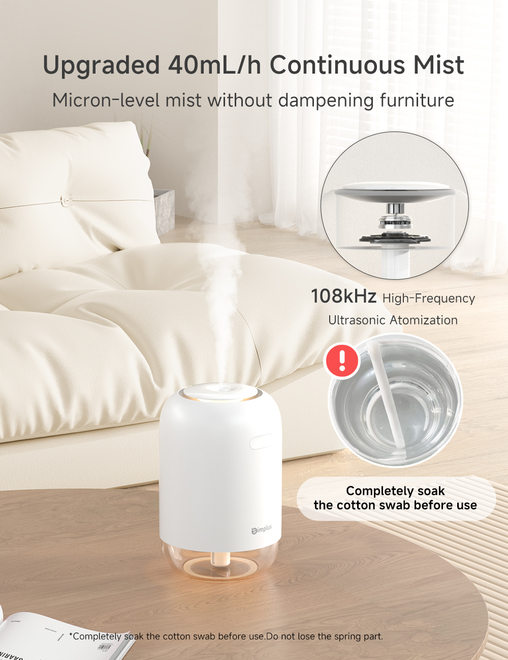 Simplus Humidifier丨250mL Capacity丨Car Desktop Use丨Type-C丨Wireless 丨14h ...