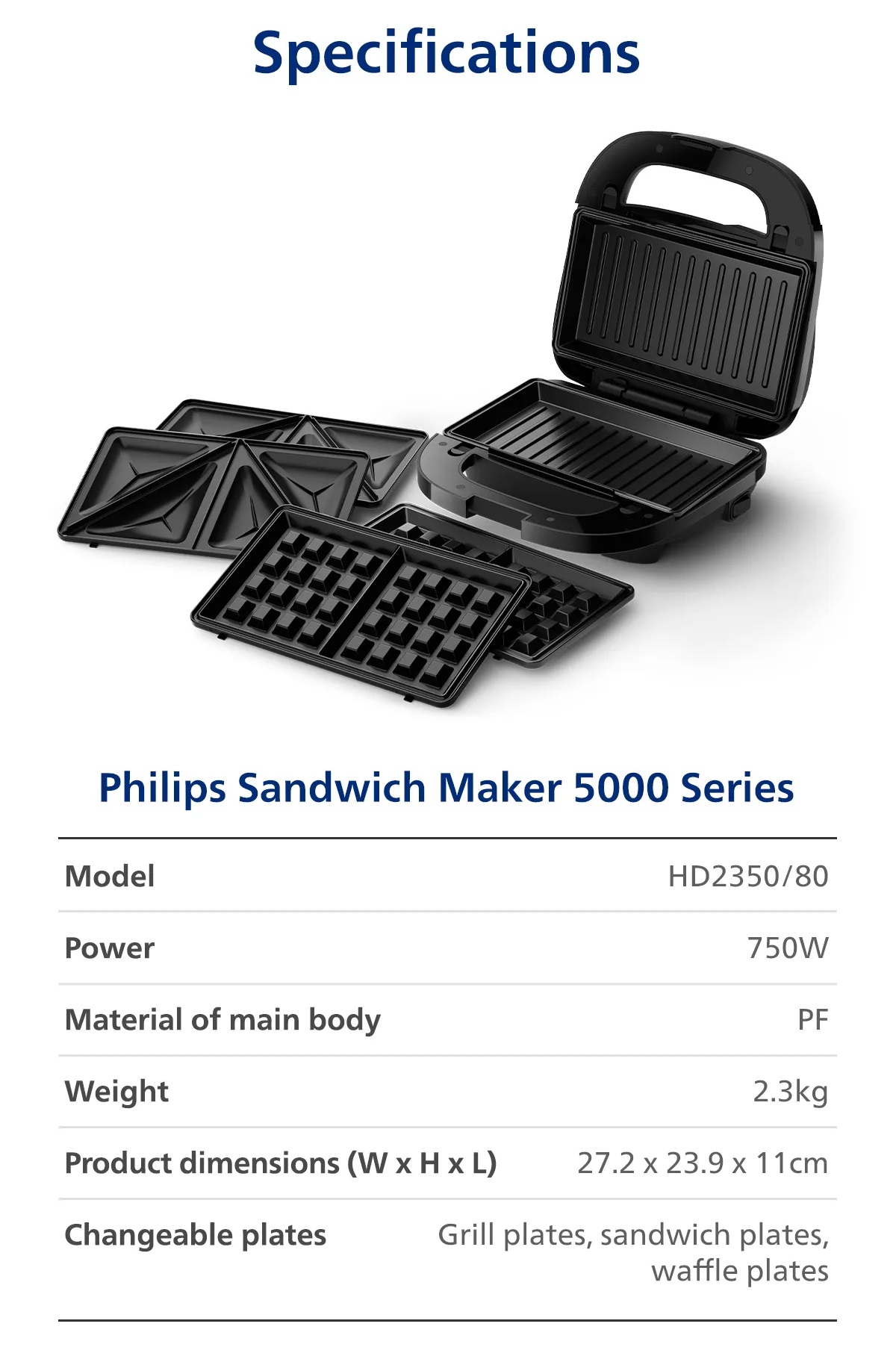 Philips HD2350/80 Sandwich Maker 5000 Series 750W | Shopee Singapore