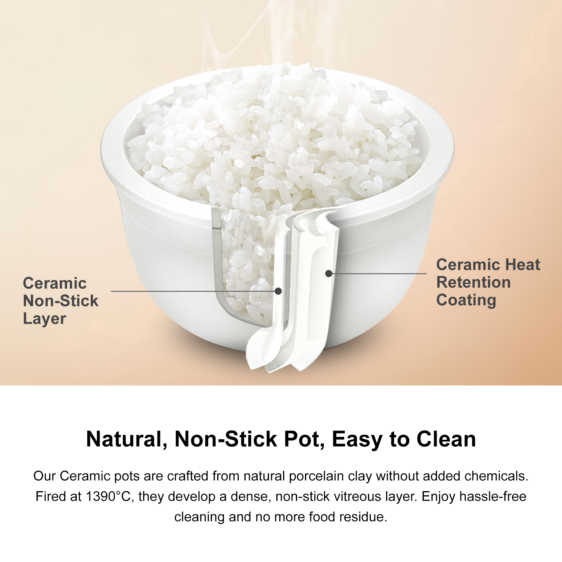 EuropAce 0.8L True Ceramic Pot Rice Cooker | ERJ5081DWH | Compact Sized ...