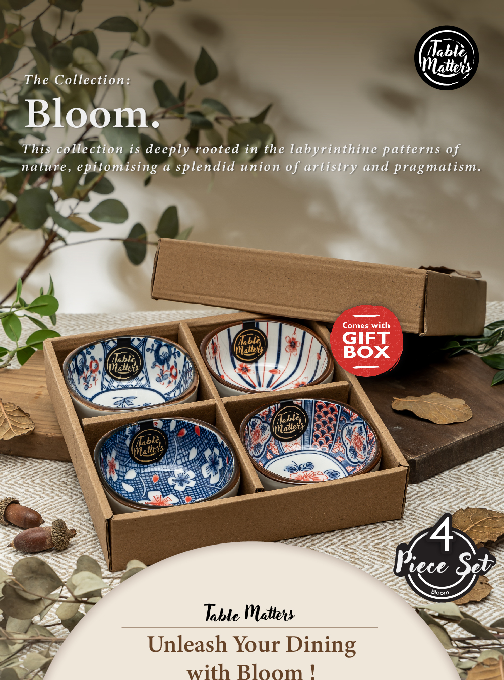 [Set of 4] Table Matters - Bloom Assorted 4 inch Saucer Gift Box Set ...