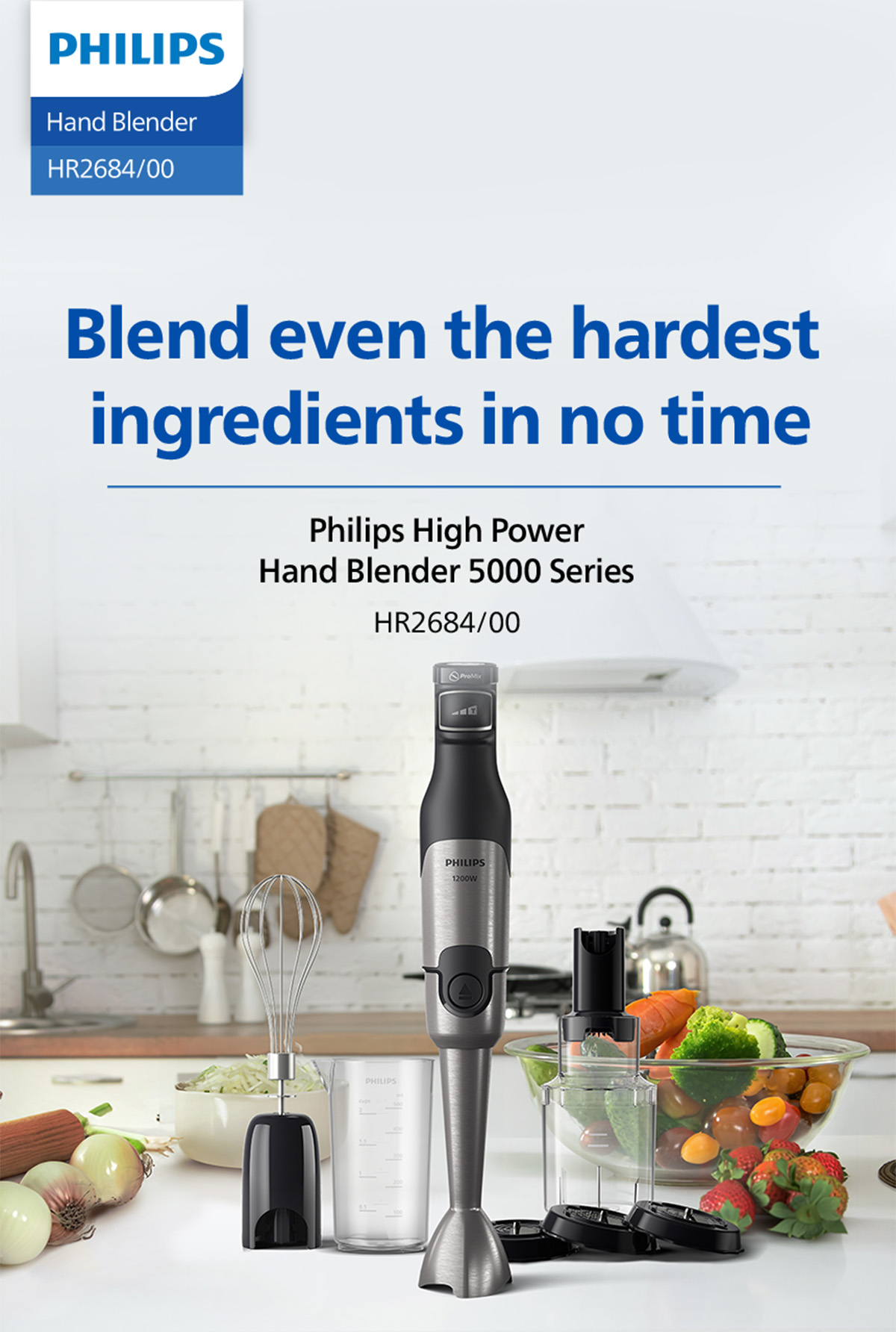 (NEW) PHILIPS High Power Hand Blender 5000 Series - HR2684/00, 1200W ...