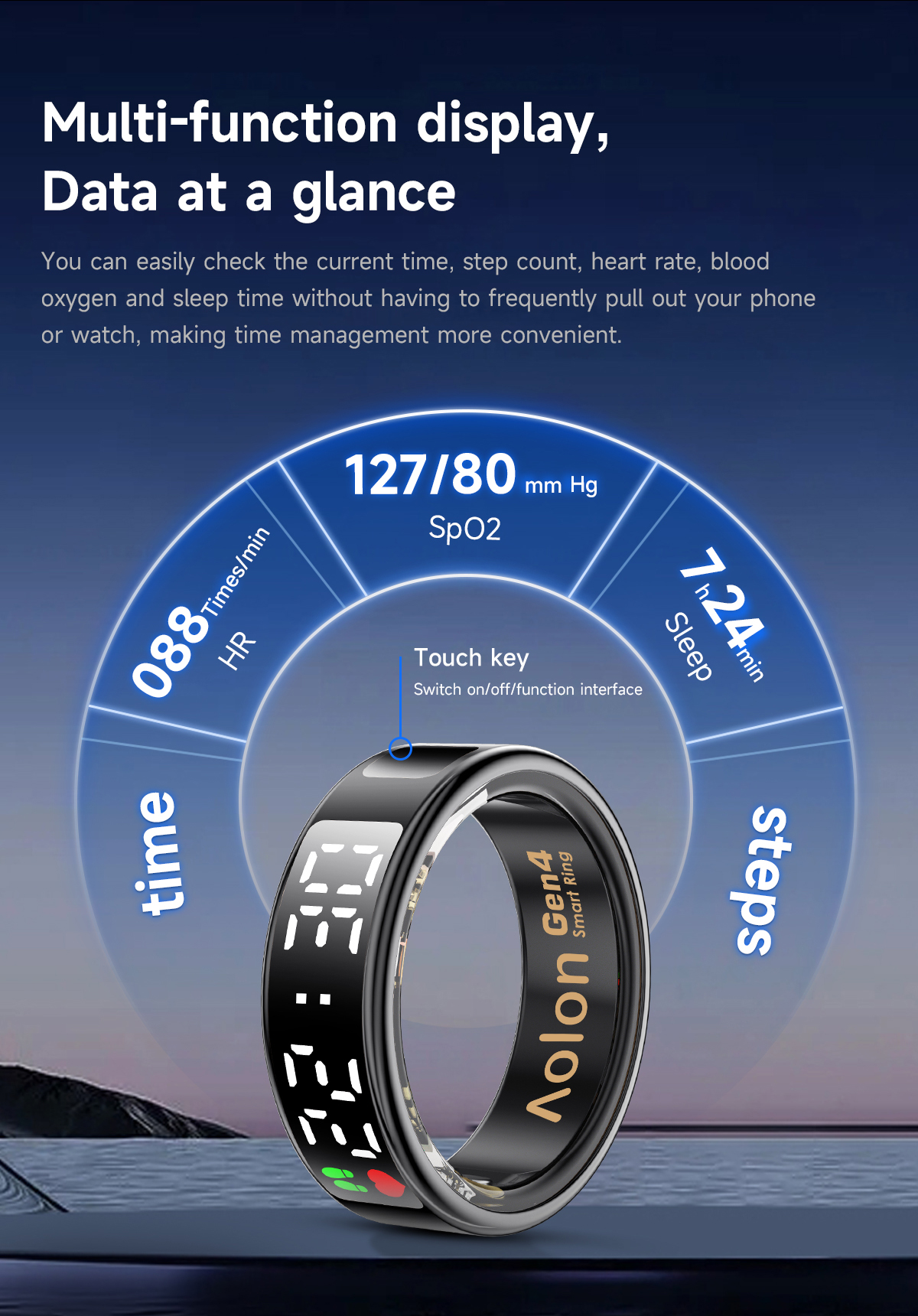 Aolon Gen4 Smart Ring Multifunctional Display Heart Rate Blood Oxygen ...
