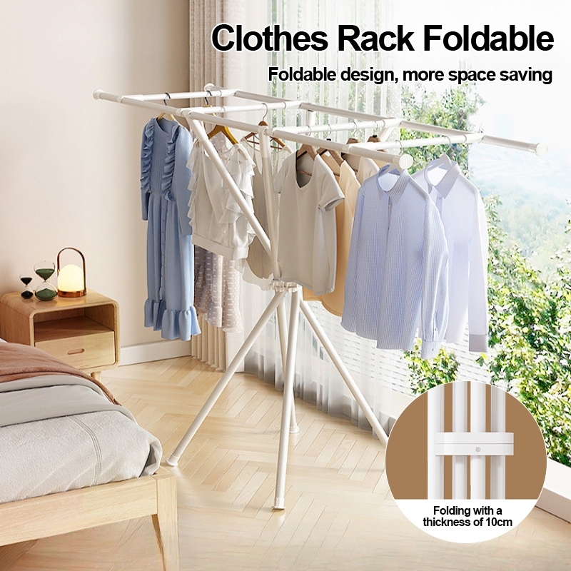 Luxes Clothes Drying Foldable Double Pole Rack Stand Cloth Hanger Rack ...