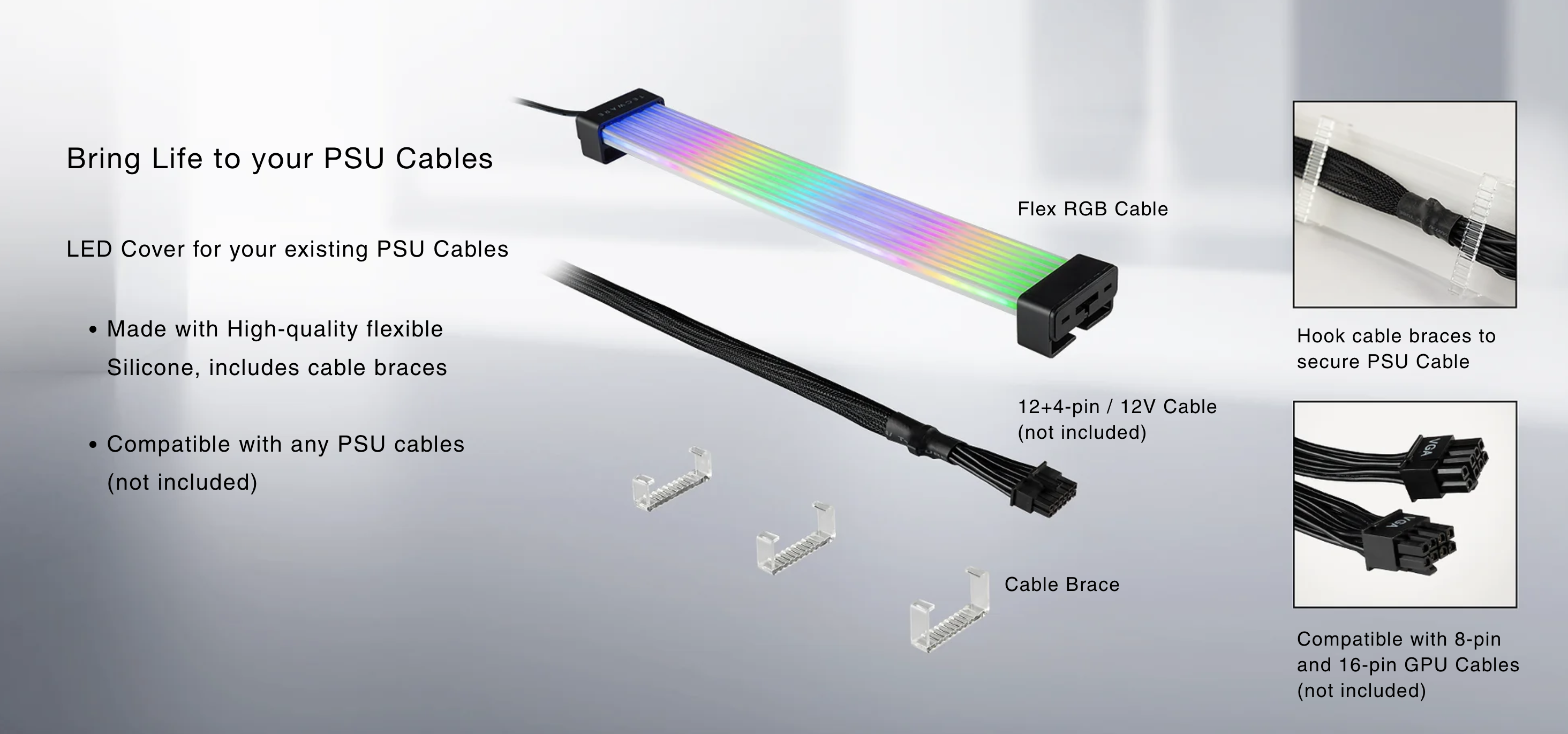 Tecware FLEX RGB ARGB PSU Sleeved Extension Cables (Black / White ...
