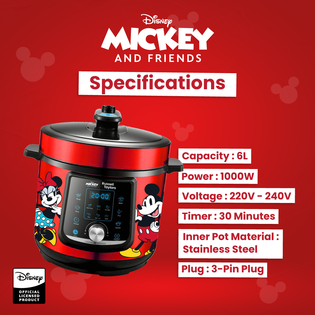 Russell Taylors x Disney Mickey/Hello Kitty Pressure Cooker Rice Cooker ...