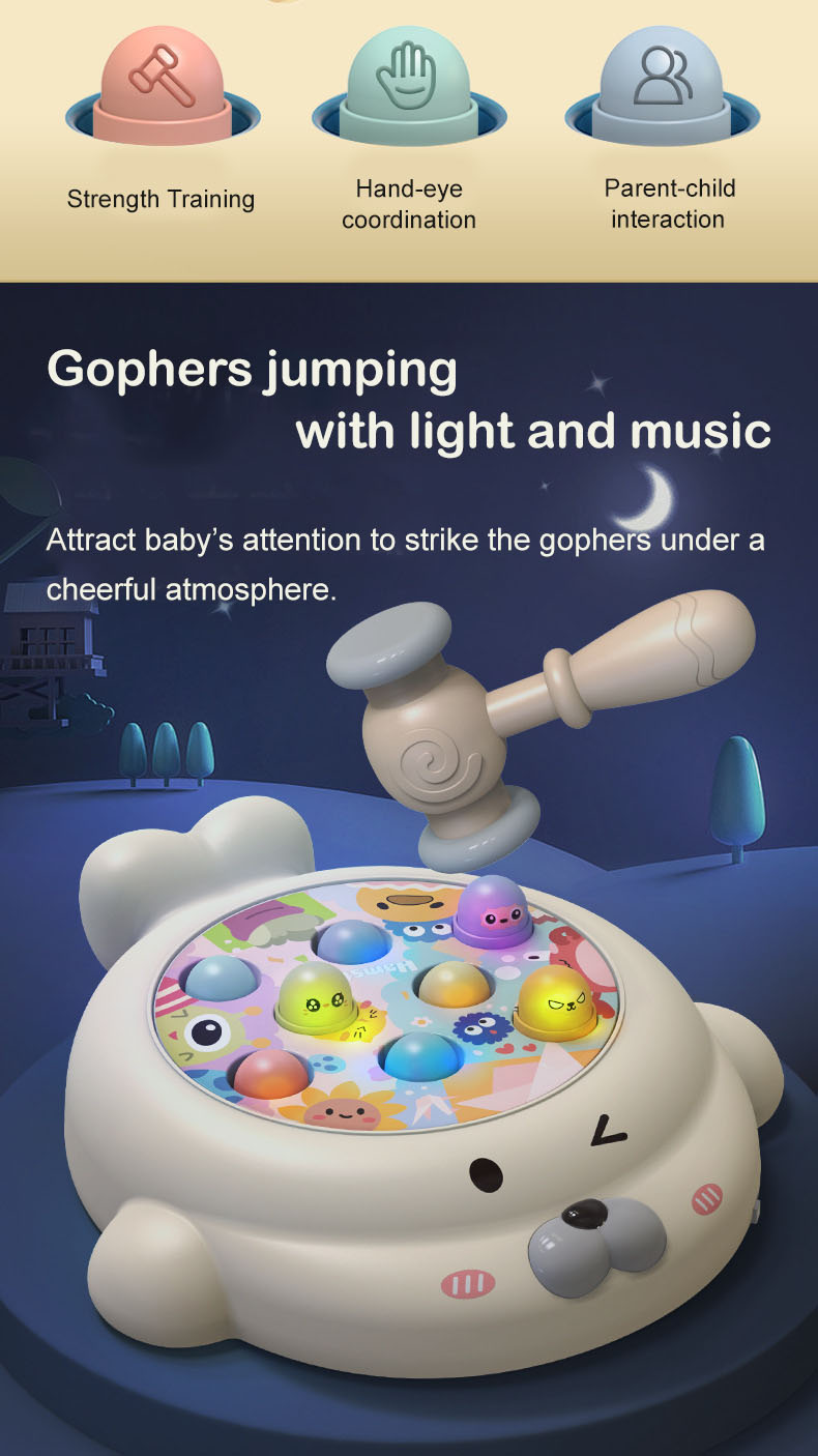 Whack-a-mole game toy for baby, kids with light and music. Muscle ...