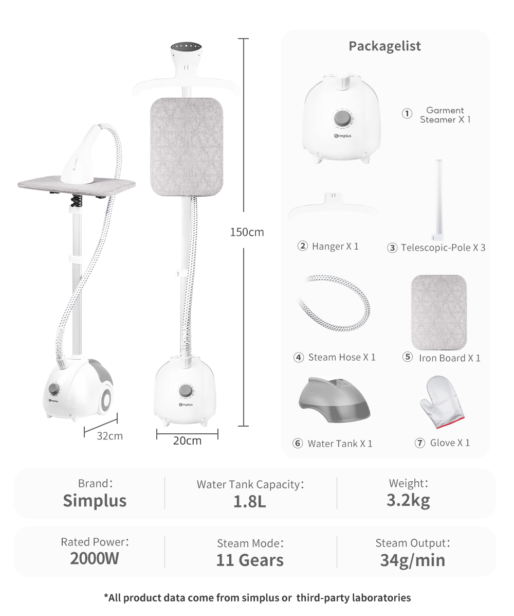 Simplus 2 in 1 Garment Steamer丨2000W丨Ironing Board丨Rotatable Handheld ...