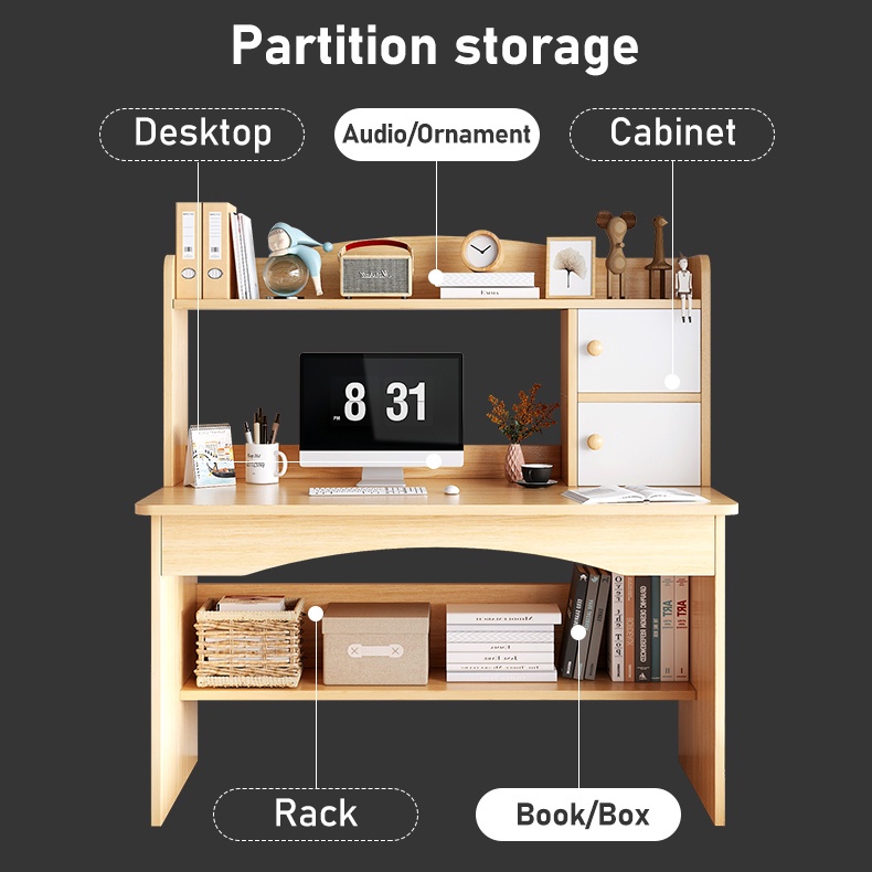 PM Study Table Desk Bookcase With Bookshelf Computer Table Desktop ...