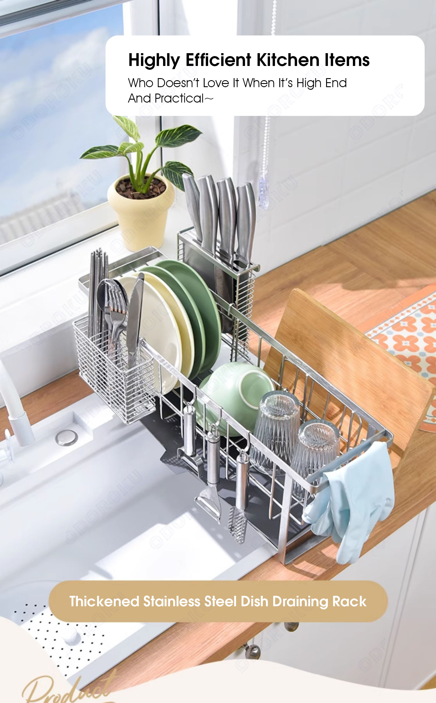 ODOROKU Stainless Steel Narrow & Long Dish Rack with Automatic Drainer ...