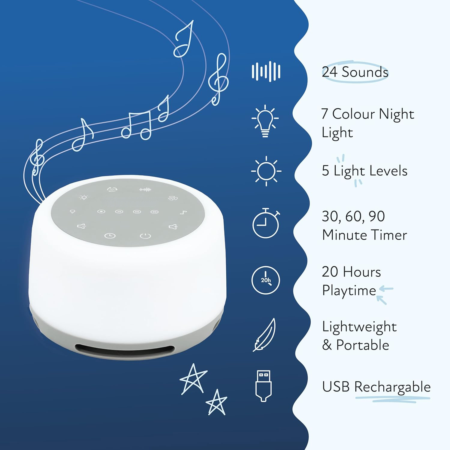 Portable White Noise Machine & Night Light for Babies | 24 Sounds ...