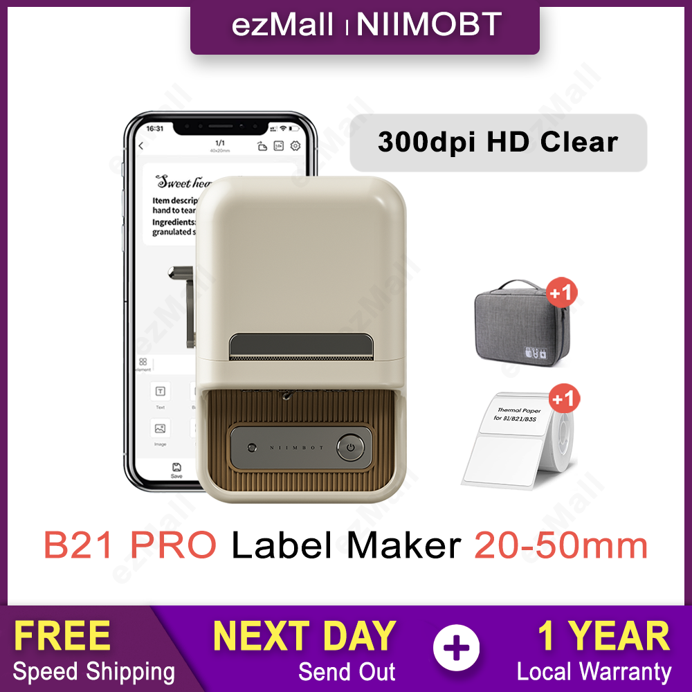 NIIMBOT B21 PRO 300 DPI Thermal Label Maker, Wireless Bluetooth ...