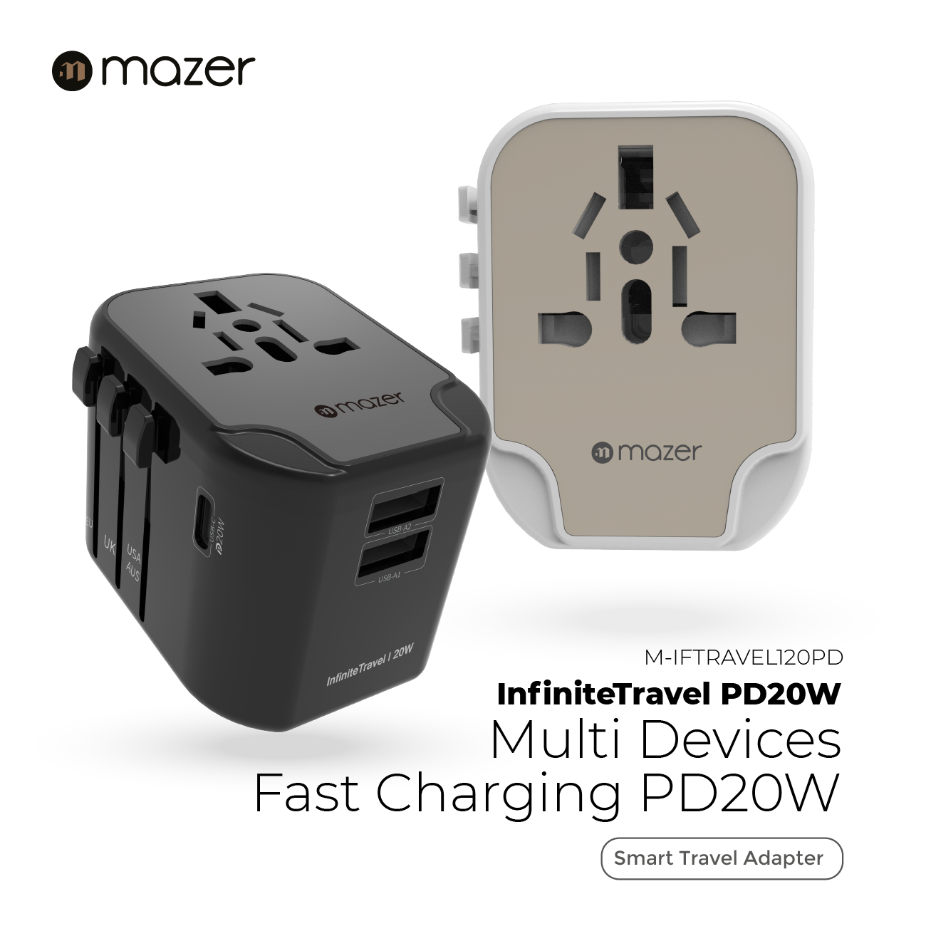Mazer Infinite 12W/PD20W Travel Adapter with 2 USB-A/ 2 USB-A+1 USB-C ...