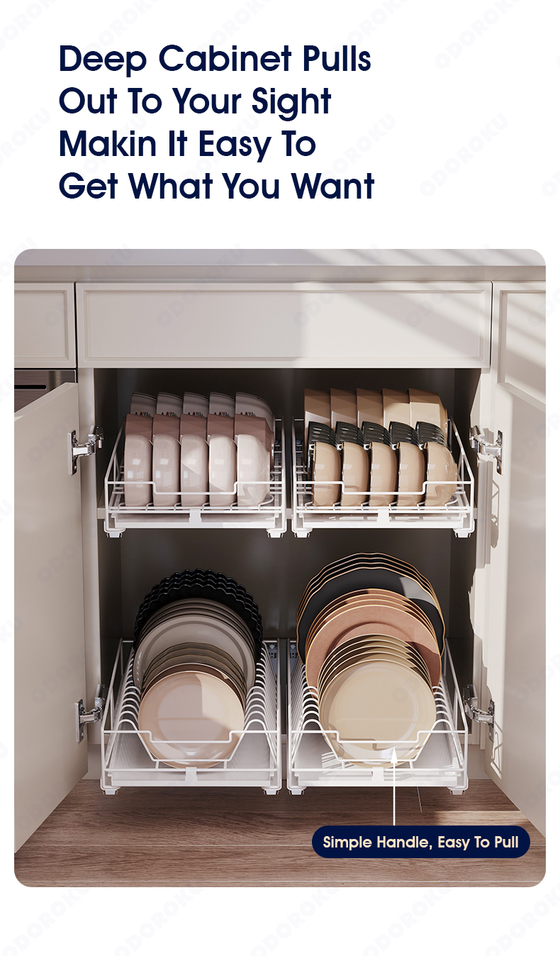 ODOROKU Sliding Cabinet Drawer Rack For Dishes Plates Bowl Organizer ...