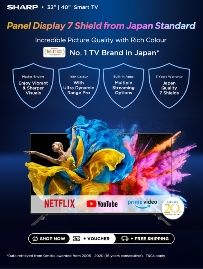 SHARP FRAMELESS LED SMART TV : 32": 2T-C32GH3000X/ 43": 2T-C43GF2000X - 3 YEARS WARRANTY ...