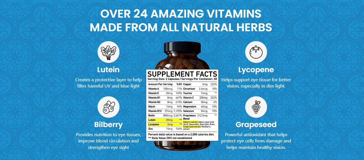 Lutein Eagle Eye Vision (60s) Max Lutein Strength - Bilberry + Grape ...