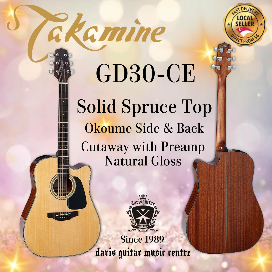 Takamine GD30-CE Acoustic / Electric Guitar Solid Spruce Top Okoume ...