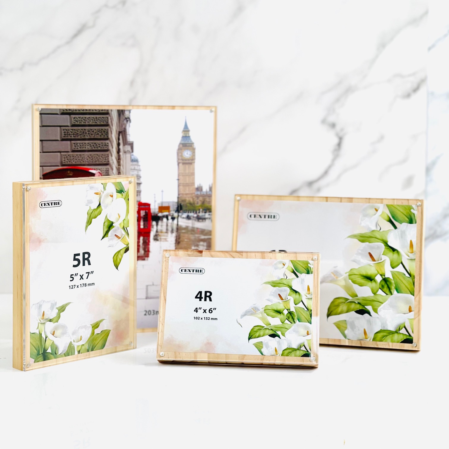 Centre Acrylic Block with Wood | Photo Frame | 4R/5R/6R/8R | With Stand | Portrait and Landscape ...