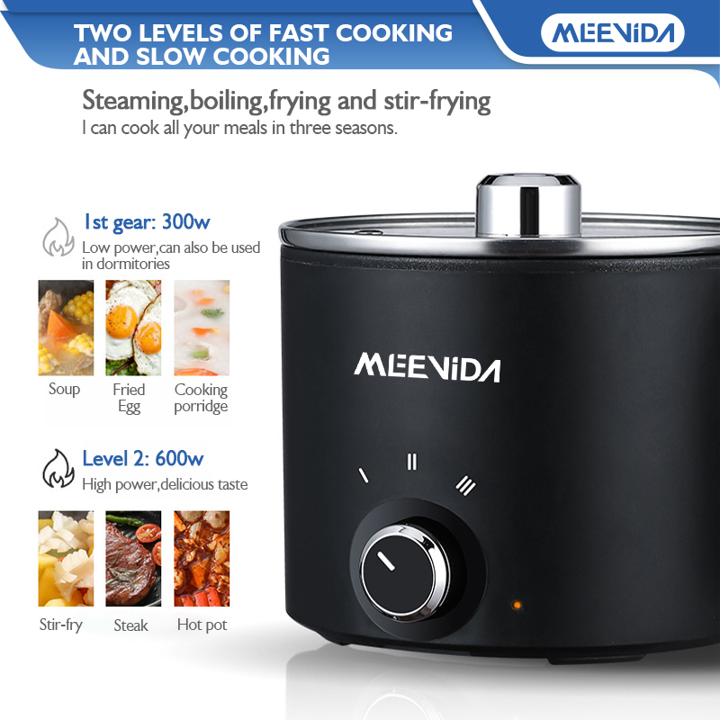 MEEVIDA Electric Cooking Pot 1.8L Mini Multi-function 2 Adjustable ...