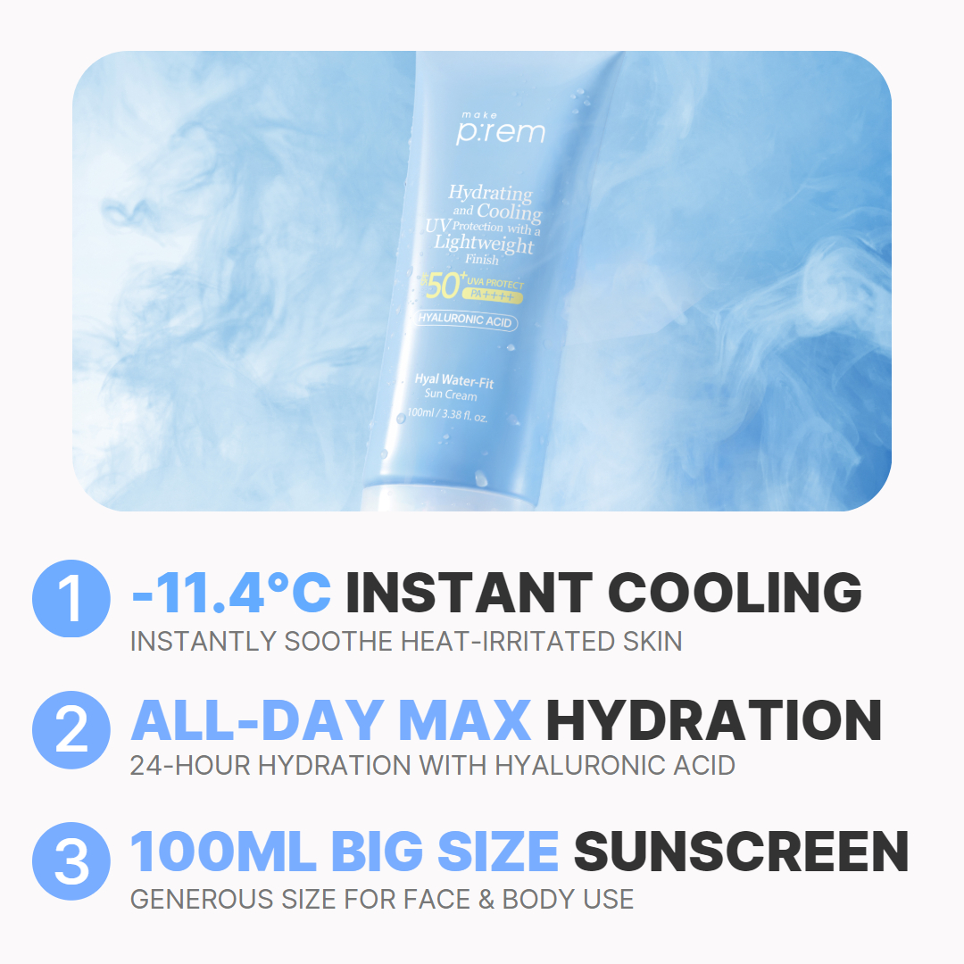 MAKE PREM Hyal Water Fit Cooling Face & Body Sunscreen Sunblock SPF 50 ...
