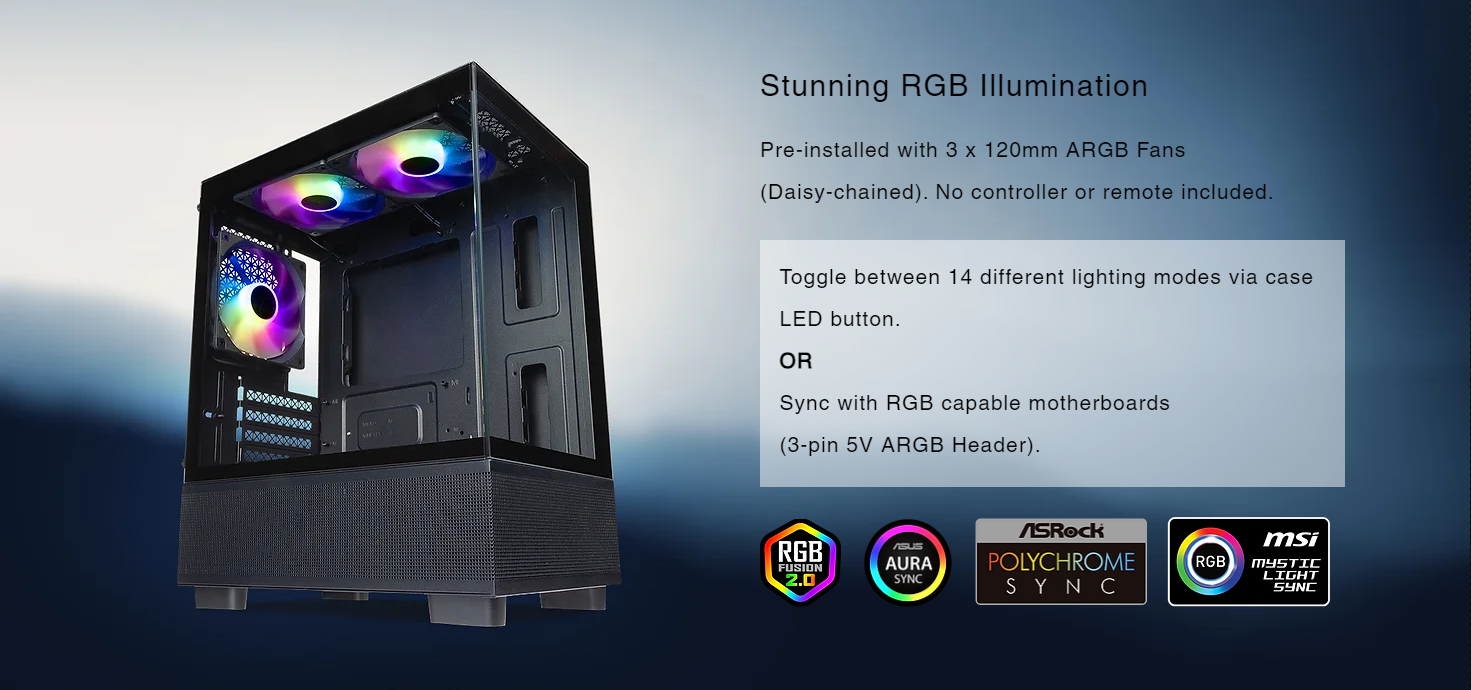 TECWARE INFINITY M2 ARGB OMNI LINK DUAL TEMPERED GLASS MATX CASE - 3x ...