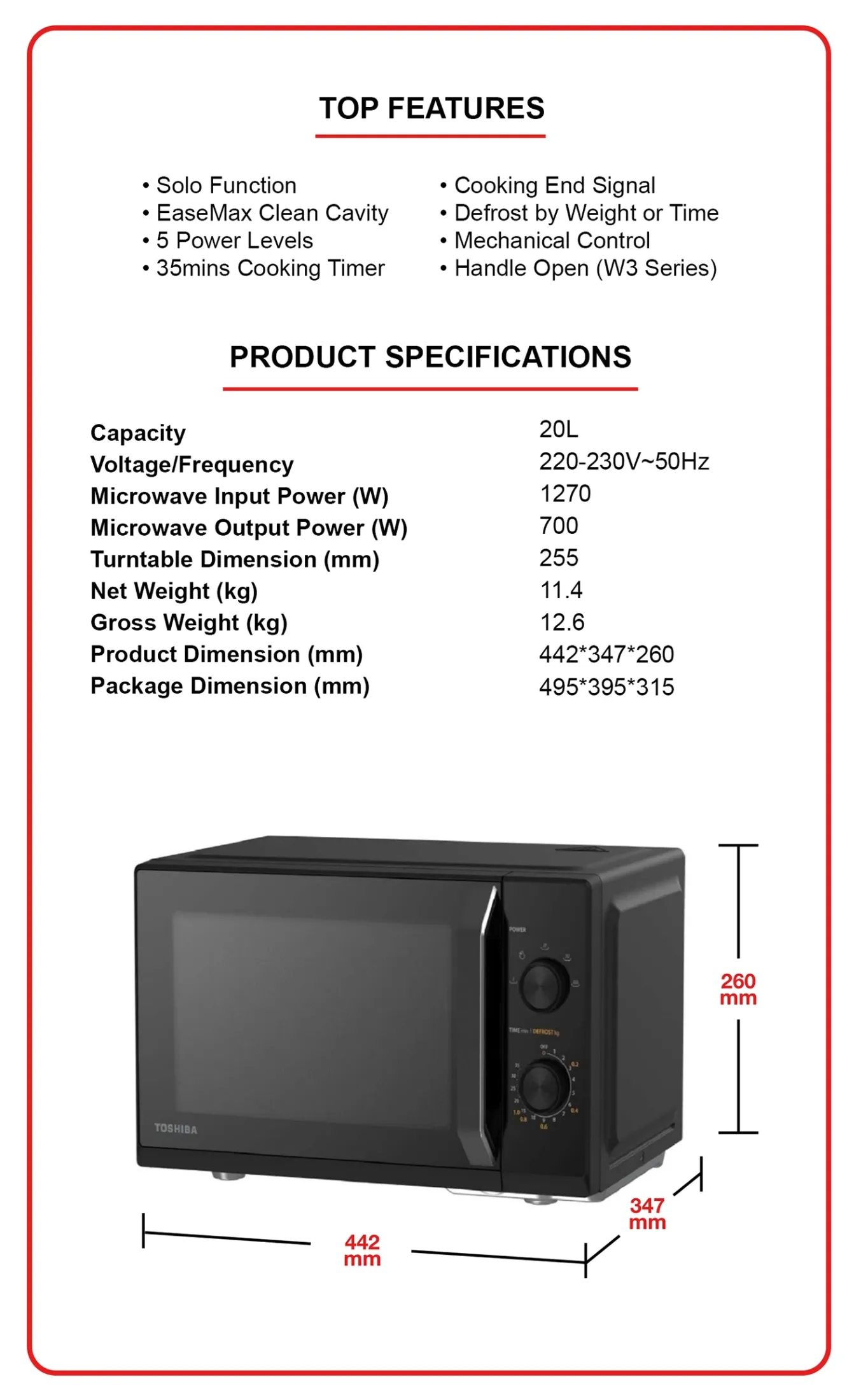 TOSHIBA MW3-MM20PE(BK) 20L TABLE TOP BLACK MICROWAVE OVEN | Shopee ...