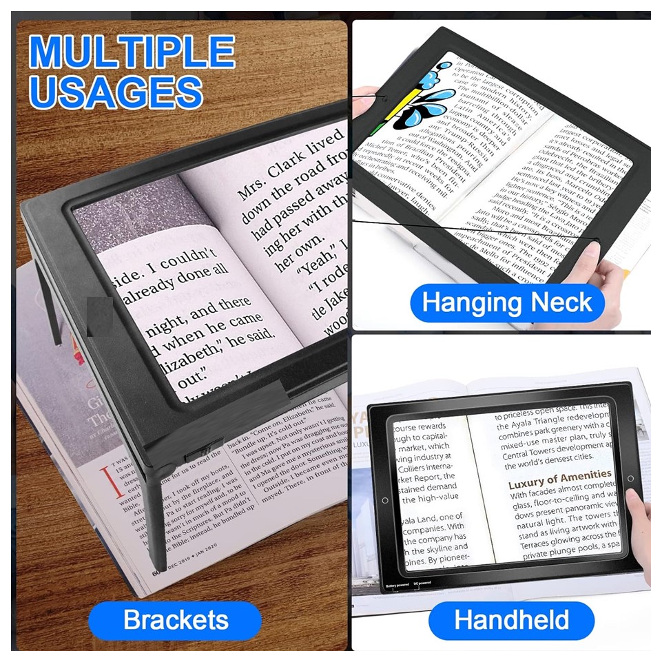 Hands Free 3x Magnifying Glass Rectangular A4 Full-page Magnifier with ...
