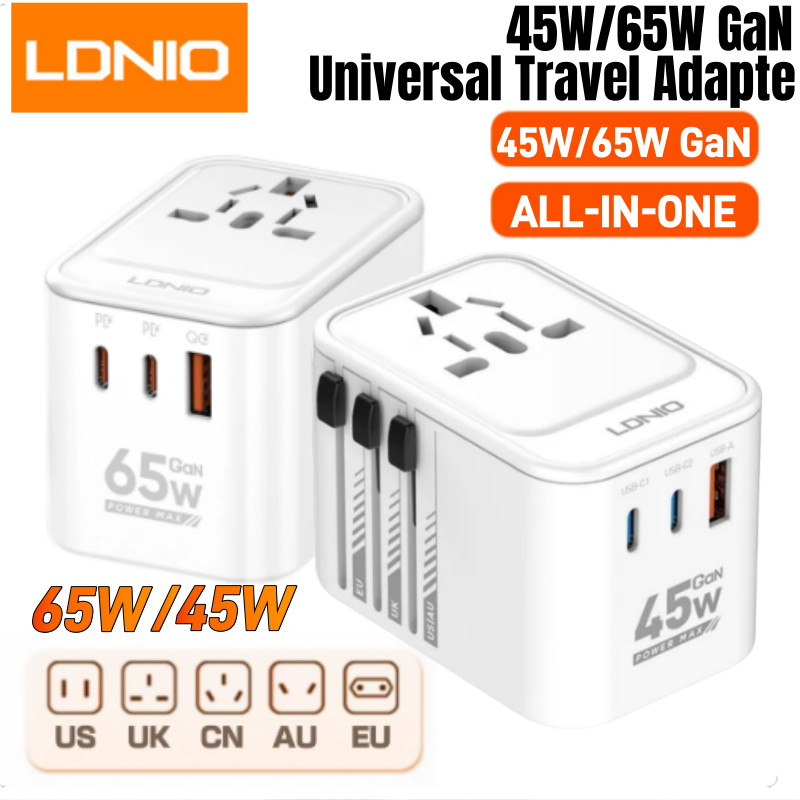 SG Local-LDNIO 65W 45W GaN Universal Travel Adapter Chargers with 3 USB Charging Ports for ...