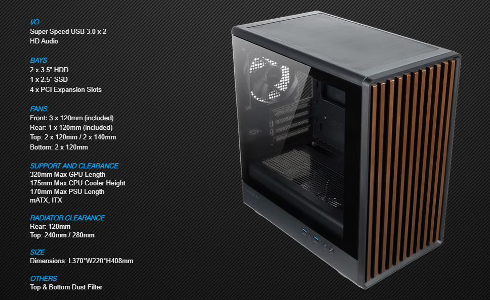 Tecware Timber M MATX CASE WITH 4 Fans Black/White (1 YEAR WARRANTY BY ...