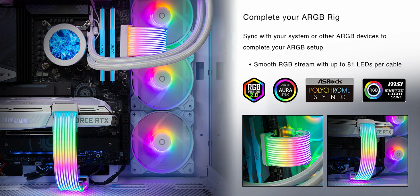 Tecware FLEX RGB ARGB PSU Sleeved Extension Cables (Black / White ...