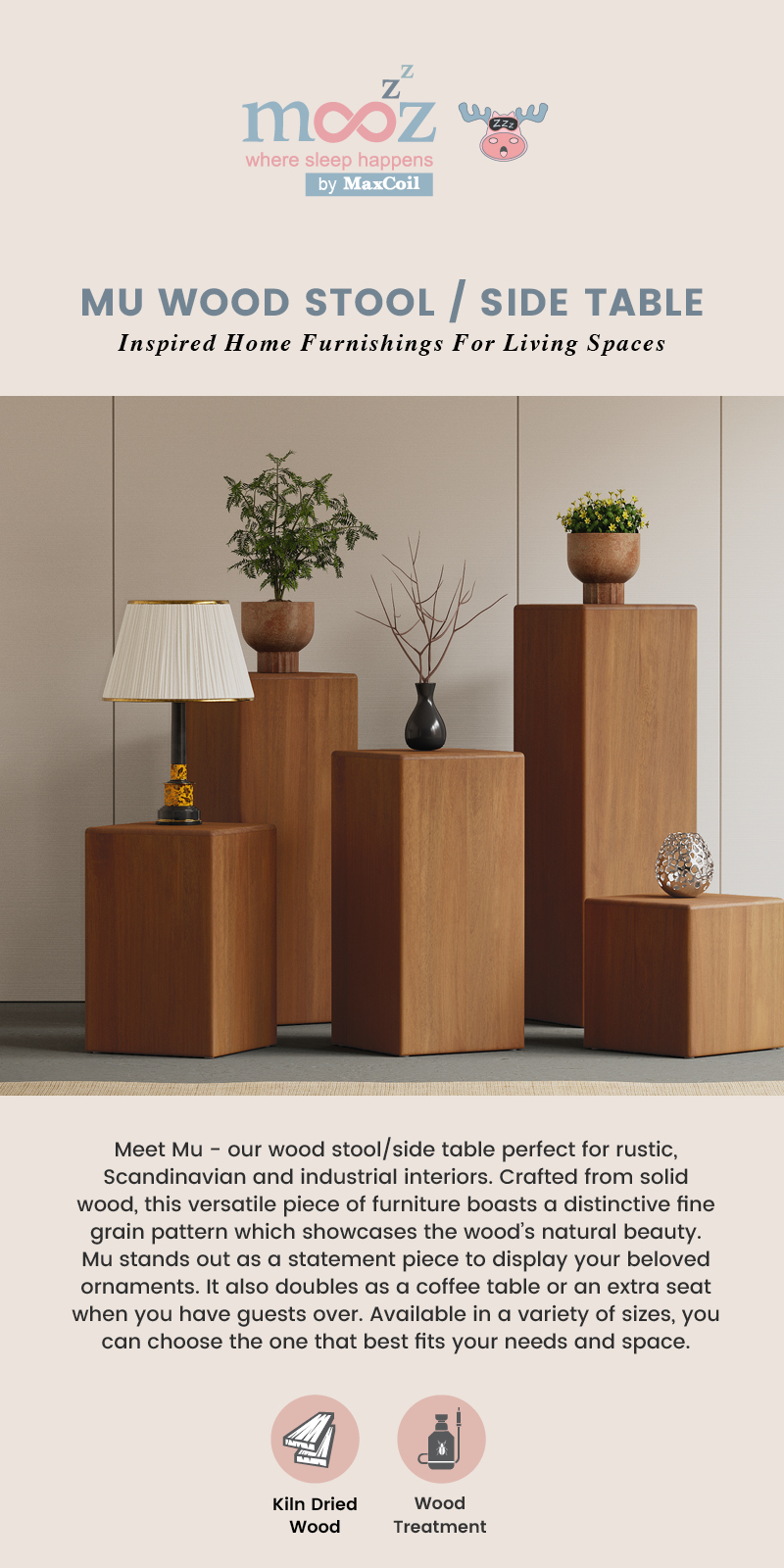 [Pre-Order] mooZzz Mu Wood Stool / Side Table – Mahogany (25 Sizes ...