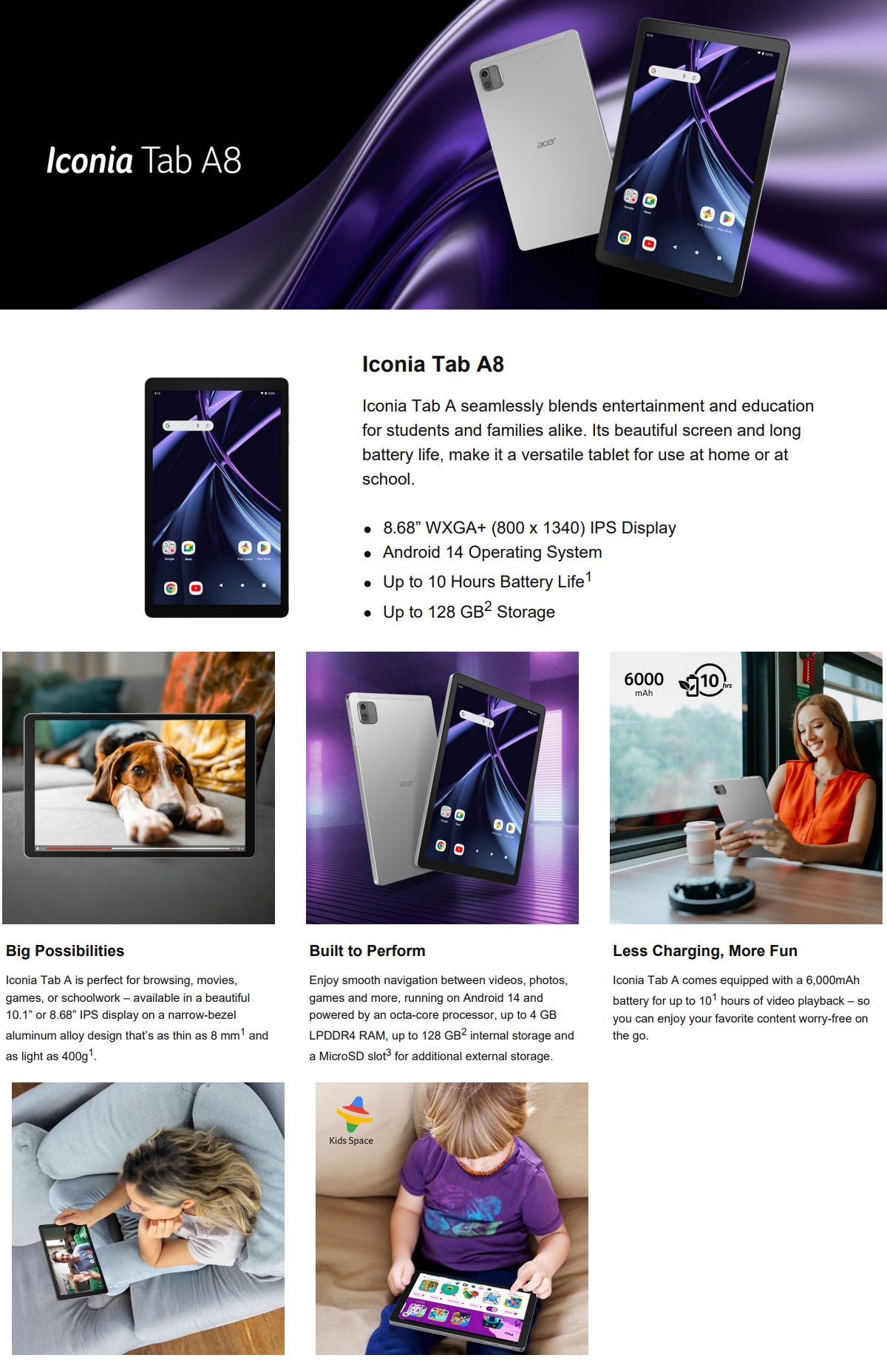 [New Android 14 Tablet] Acer Iconia Tab A8-11-A5UZ 8.7” HD (800x1340 ...