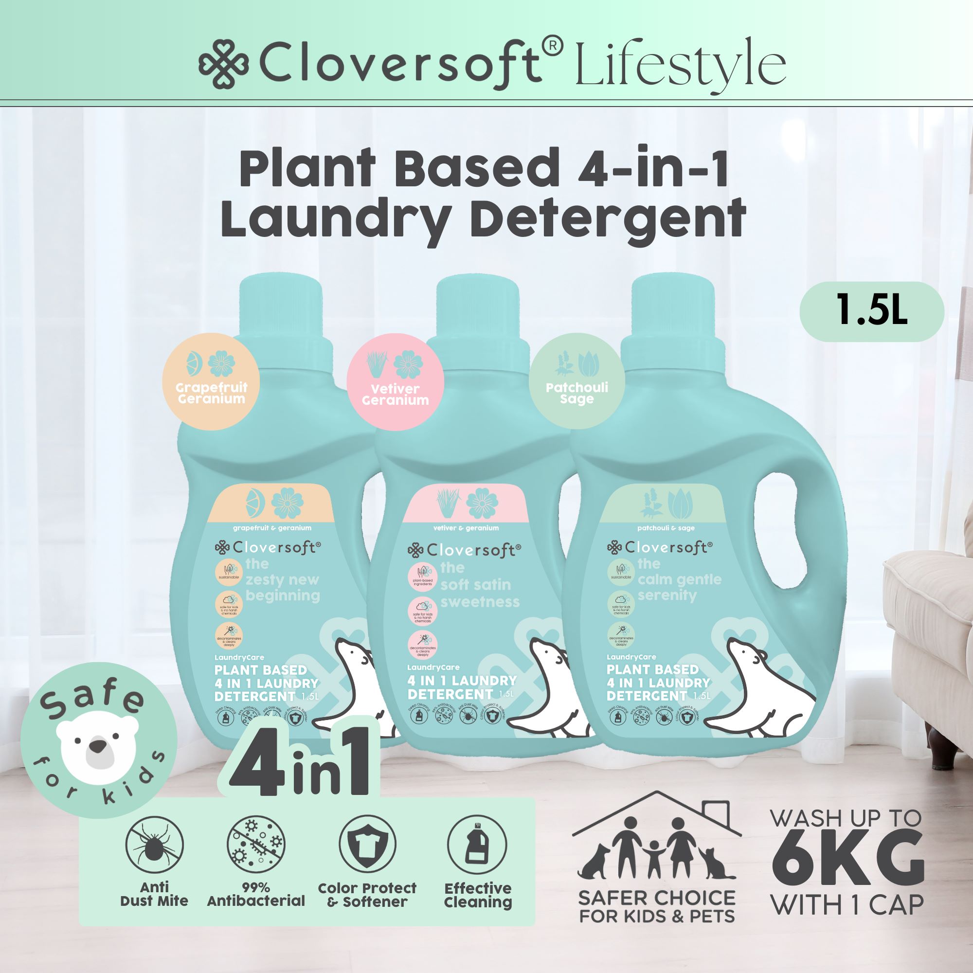 [Cloversoft Official] 4 in 1 Laundry Detergent Plant Based (1.5L ...