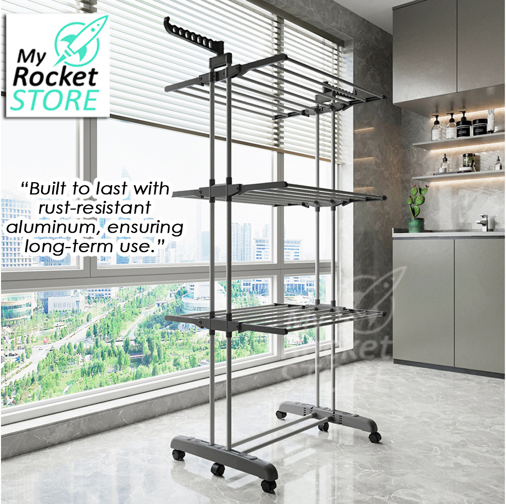 Adjustable Clothes Drying Rack with Wheels, Foldable Laundry Hanger for ...