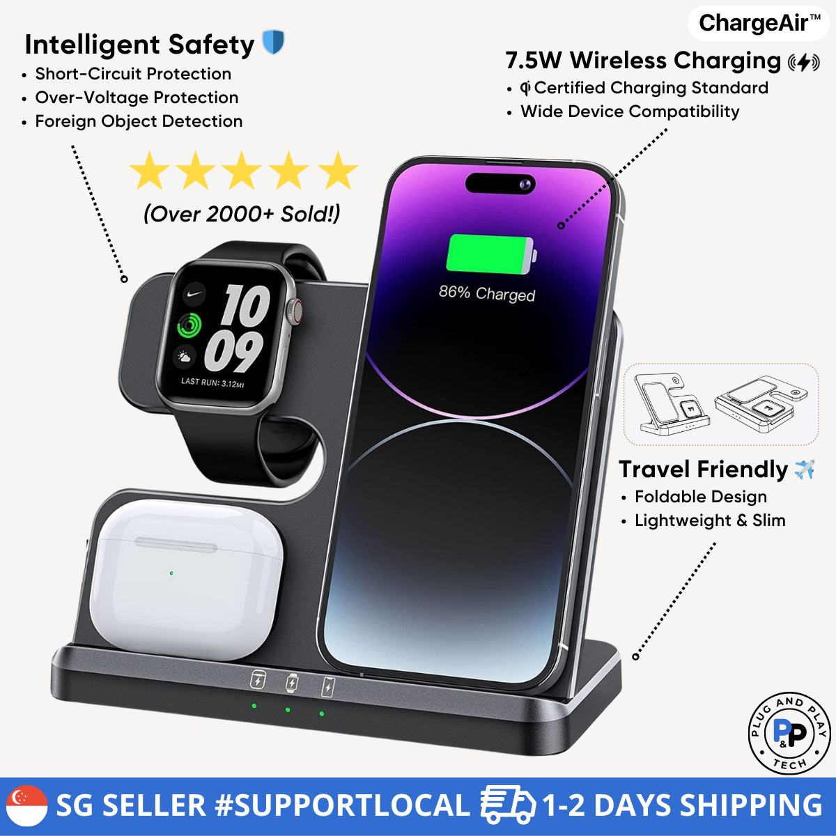 [1-2 DAY FREE SHIPPING!] 3-IN-1 Wireless Charger Stand iP 16 15 14 Pro ...