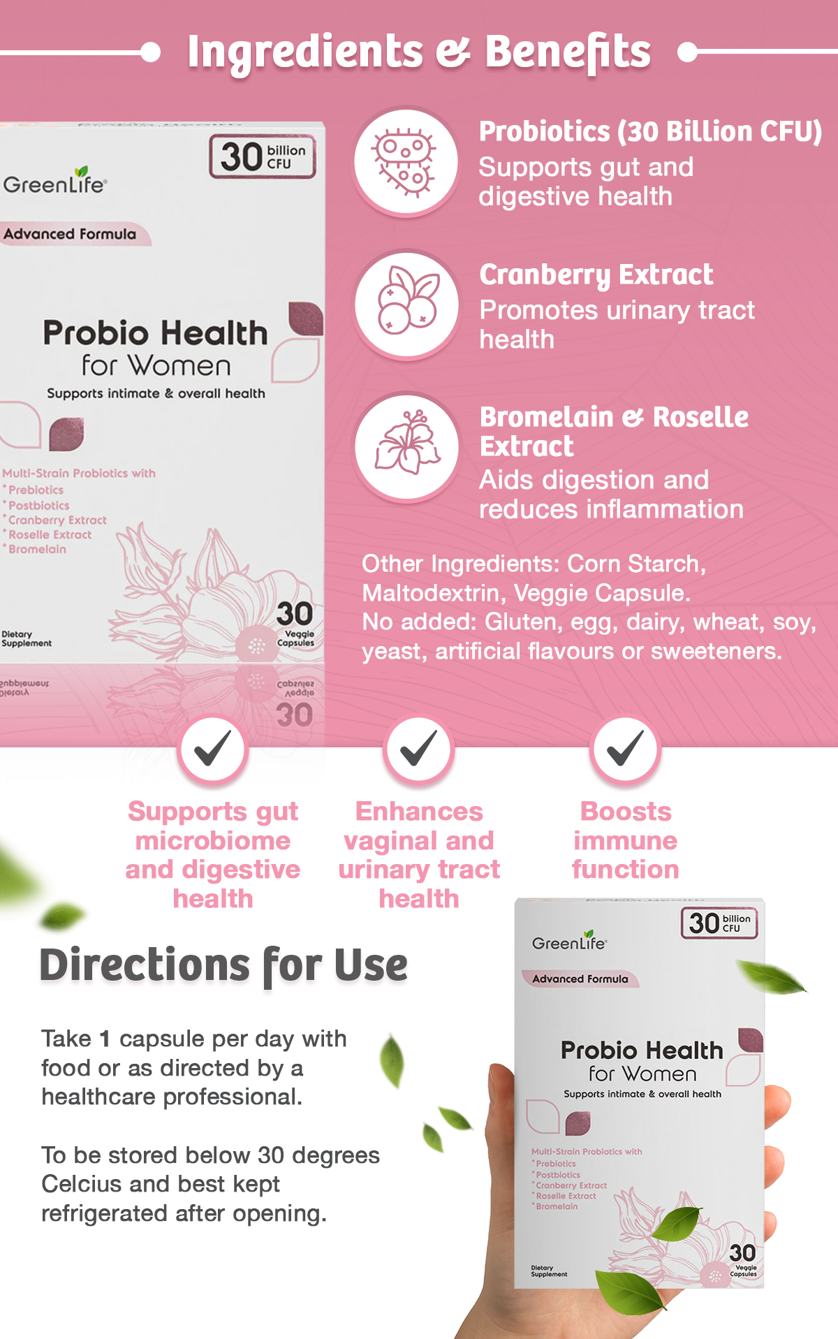 [Bundle of 4] [Upgraded Formula] GreenLife Probio Health for Women 30B ...