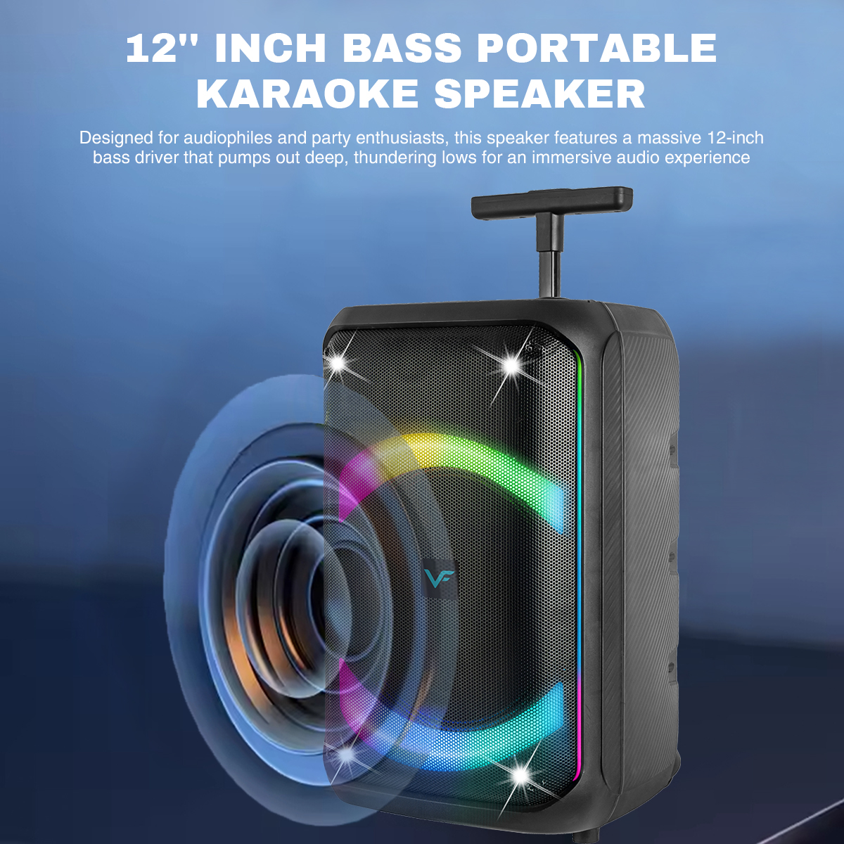 VINNFIER TANGO 600 WMV Portable Trolley Bluetooth Speaker RGB Lights, with 2 Wireless Microphone ...