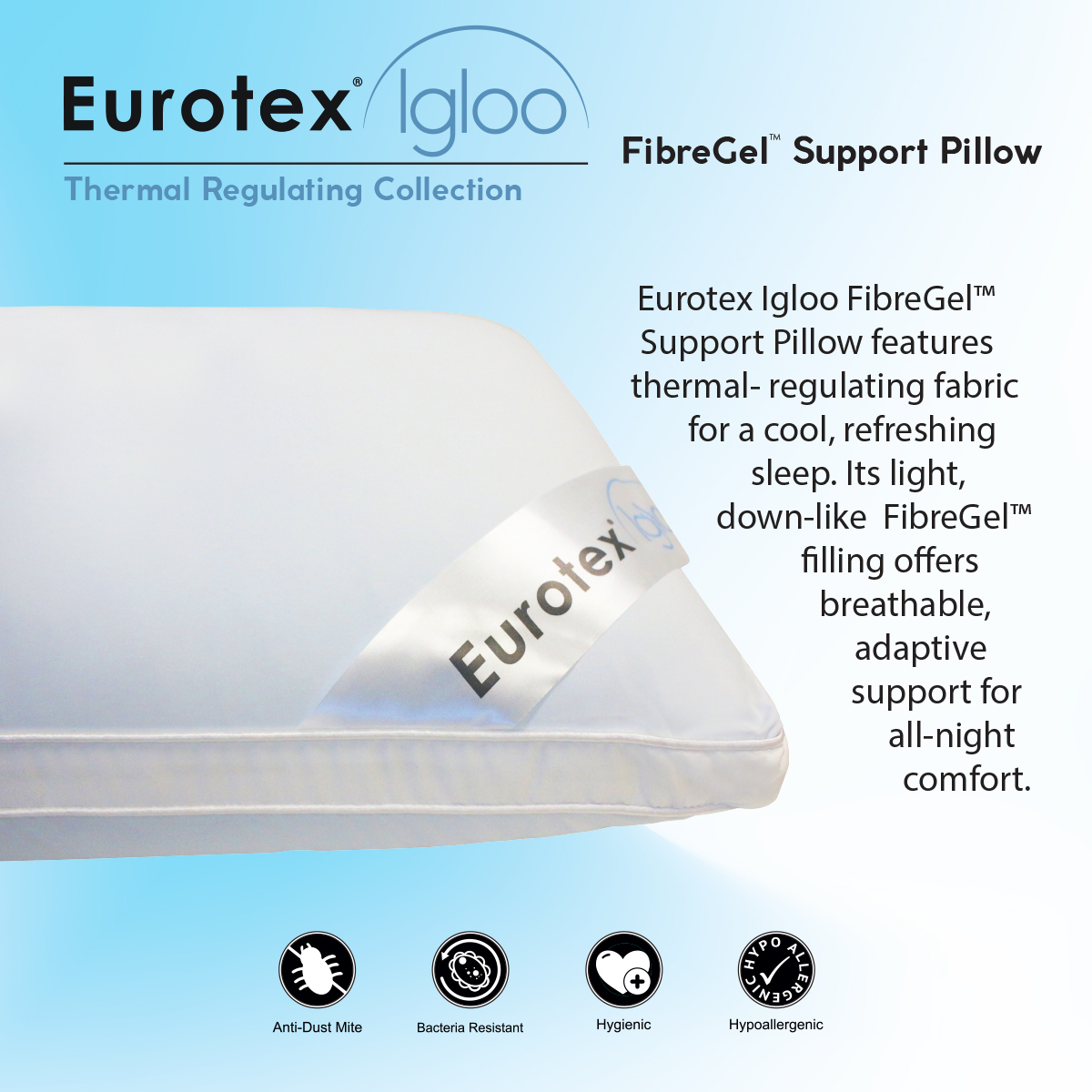 Eurotex Igloo, Cooling Fibregel Support Pillow, 100% Microfiber Filling ...