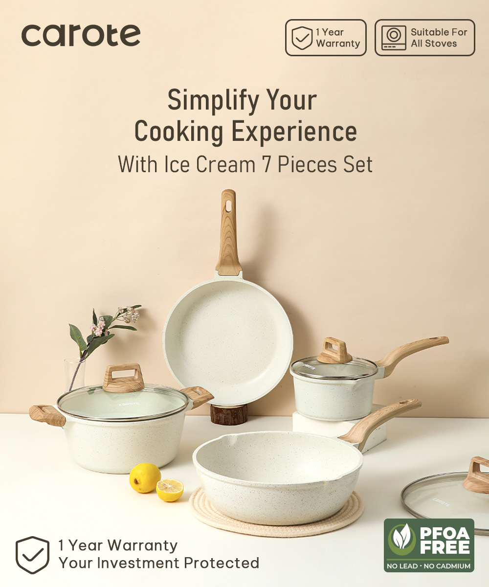 Carote Non Stick Cookware Set 7 Pieces Induction Gas Stove Easy Clean ...