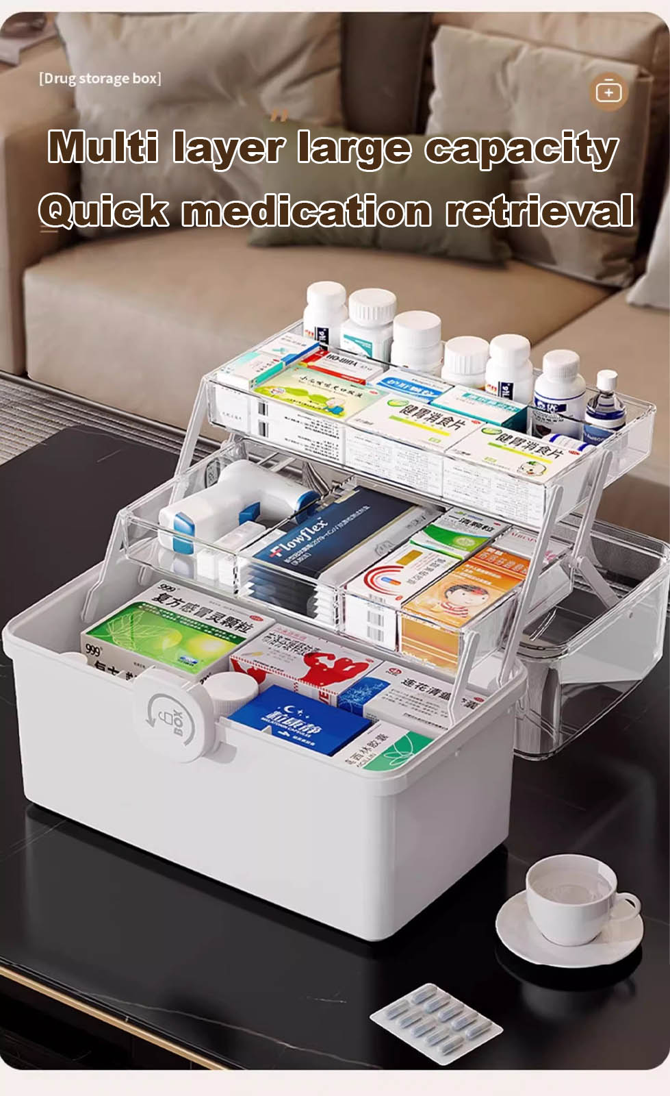Multi-Layer Medicine Box Portable Pill Case Storage Box First Aid Box ...