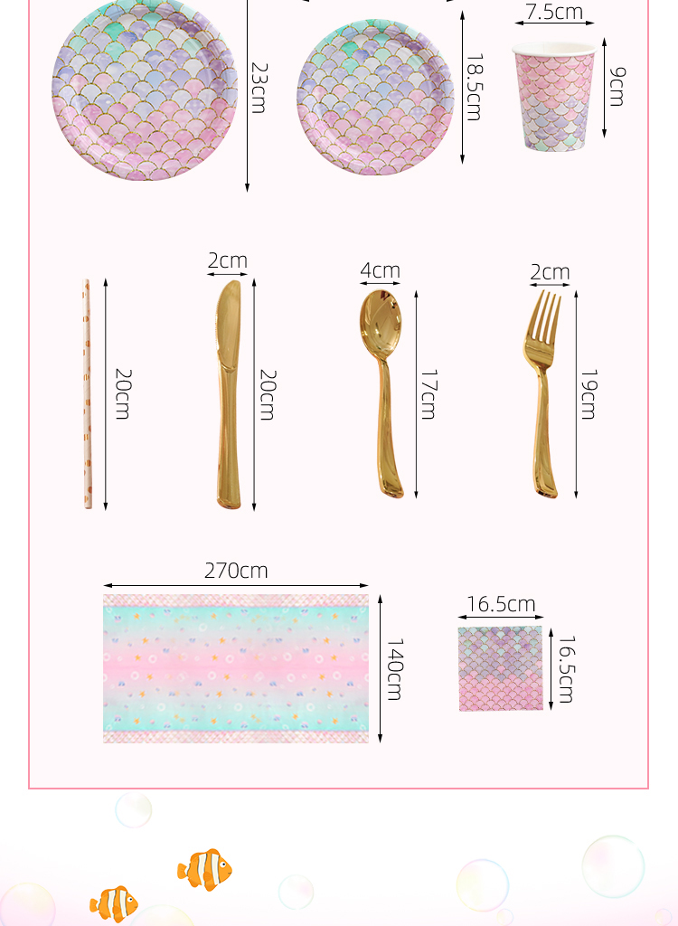 [SG ] 16Pax Mermaid Theme Food Grade Party Tableware Disposable Plates ...