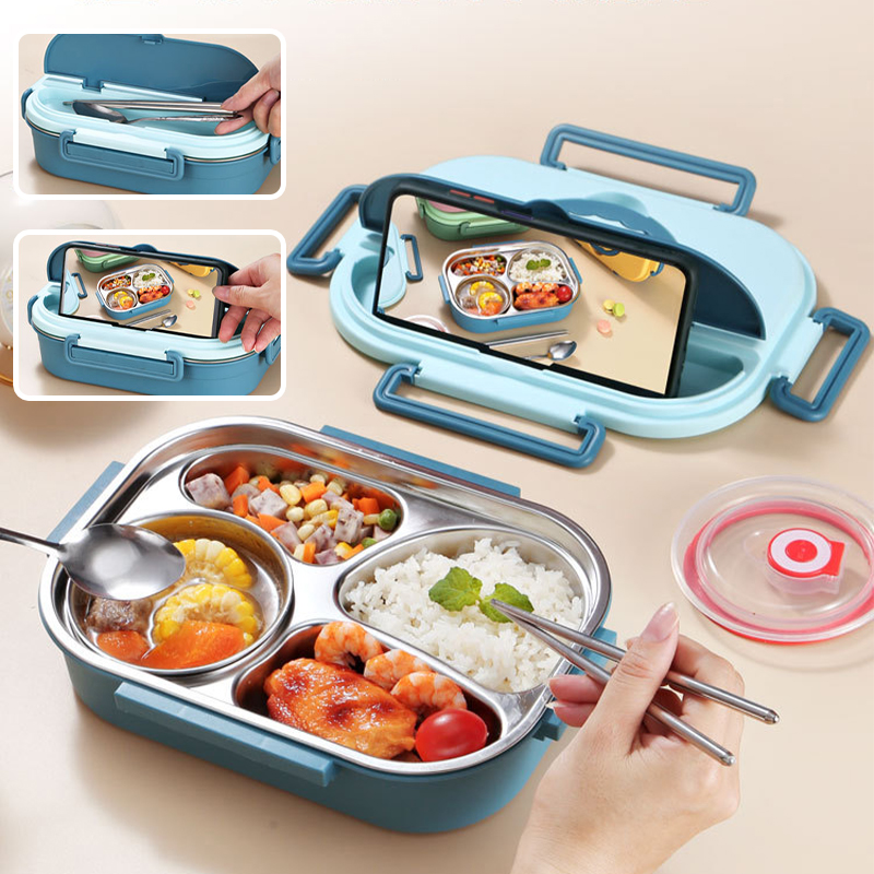 【SG】3/4Grids Lunch Box Set Insulated Bento Box with Chopsticks Spoon ...