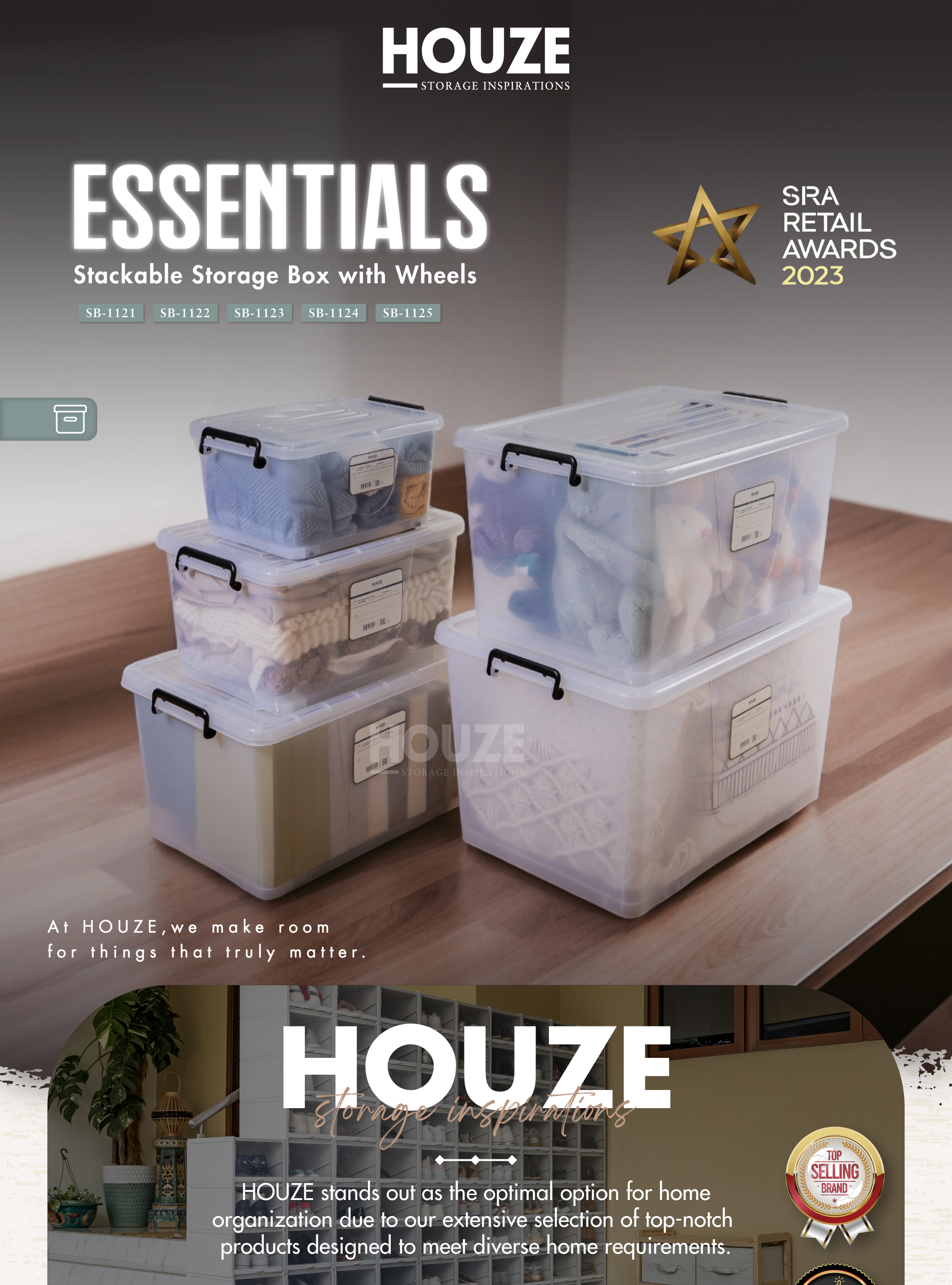 [HOUZE] 'ESSENTIALS' Storage Box With Wheels 15L|35L|55L|75L|95L ...