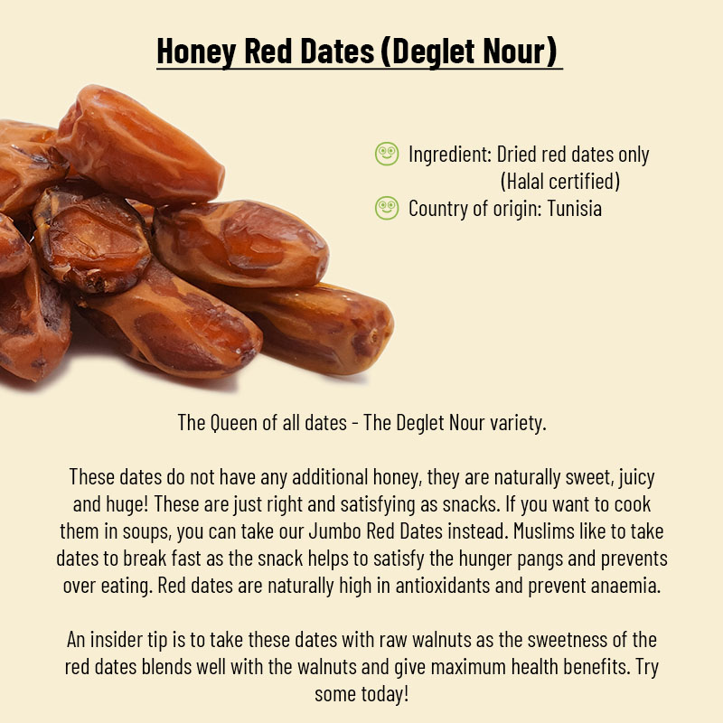 SnackFirst Honey Red Dates 200g/1kg (Premium Deglet Nour Halal ...